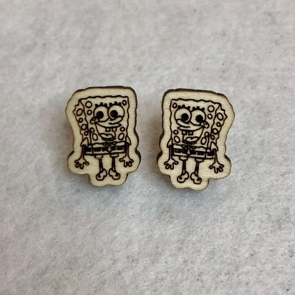 Nickelodeon | Jewelry | Spongebob Squarepants Wood Stud Earrings | Poshmark